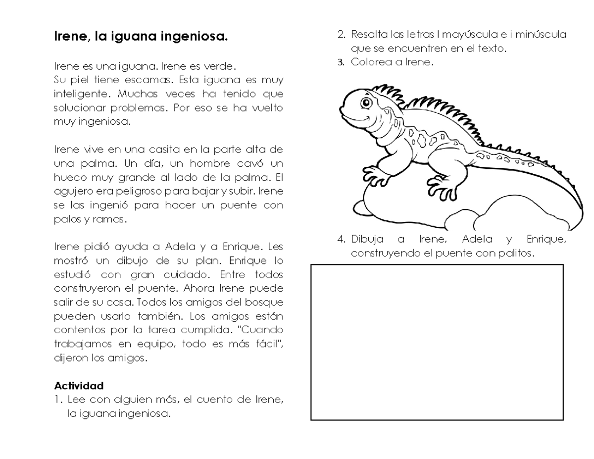 Actividades de Lectura: Irene, la Iguana Ingeniosa - 14 de Mayo - Studocu