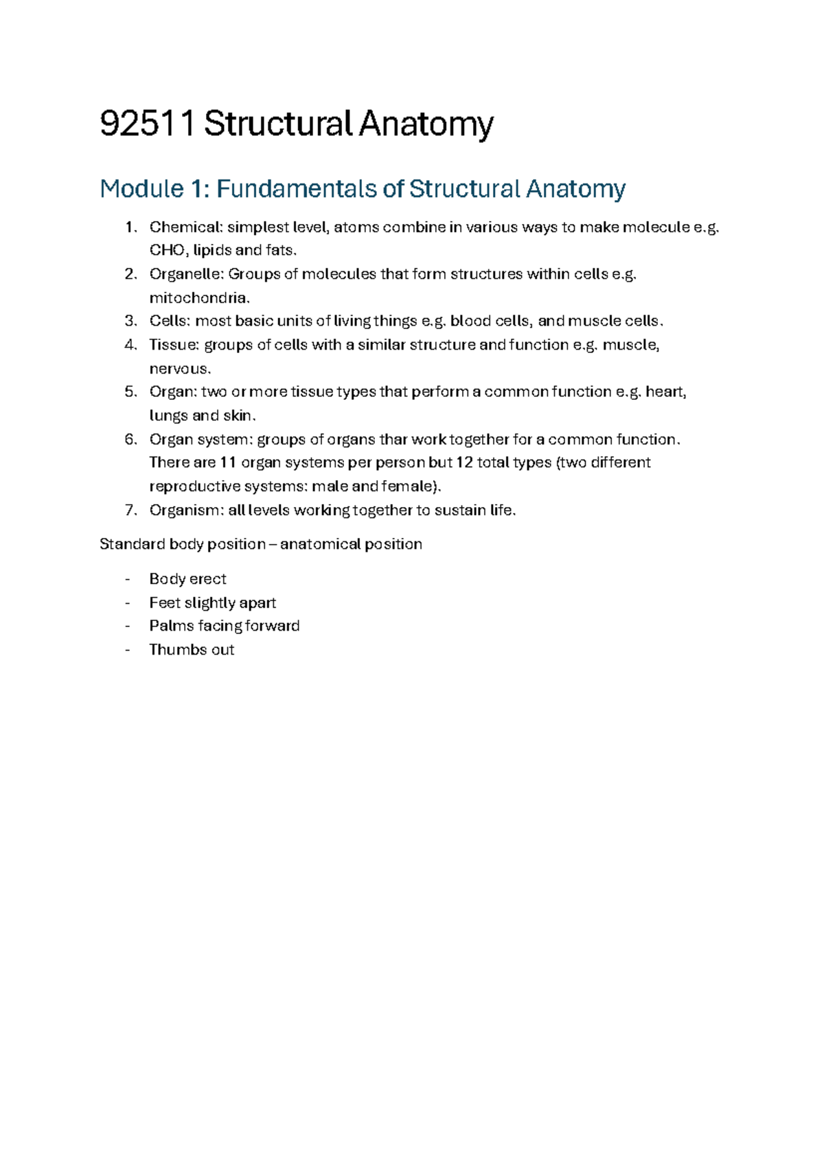 92511 Structural Anatomy Module 1: Overview of anatomical fundamentals ...