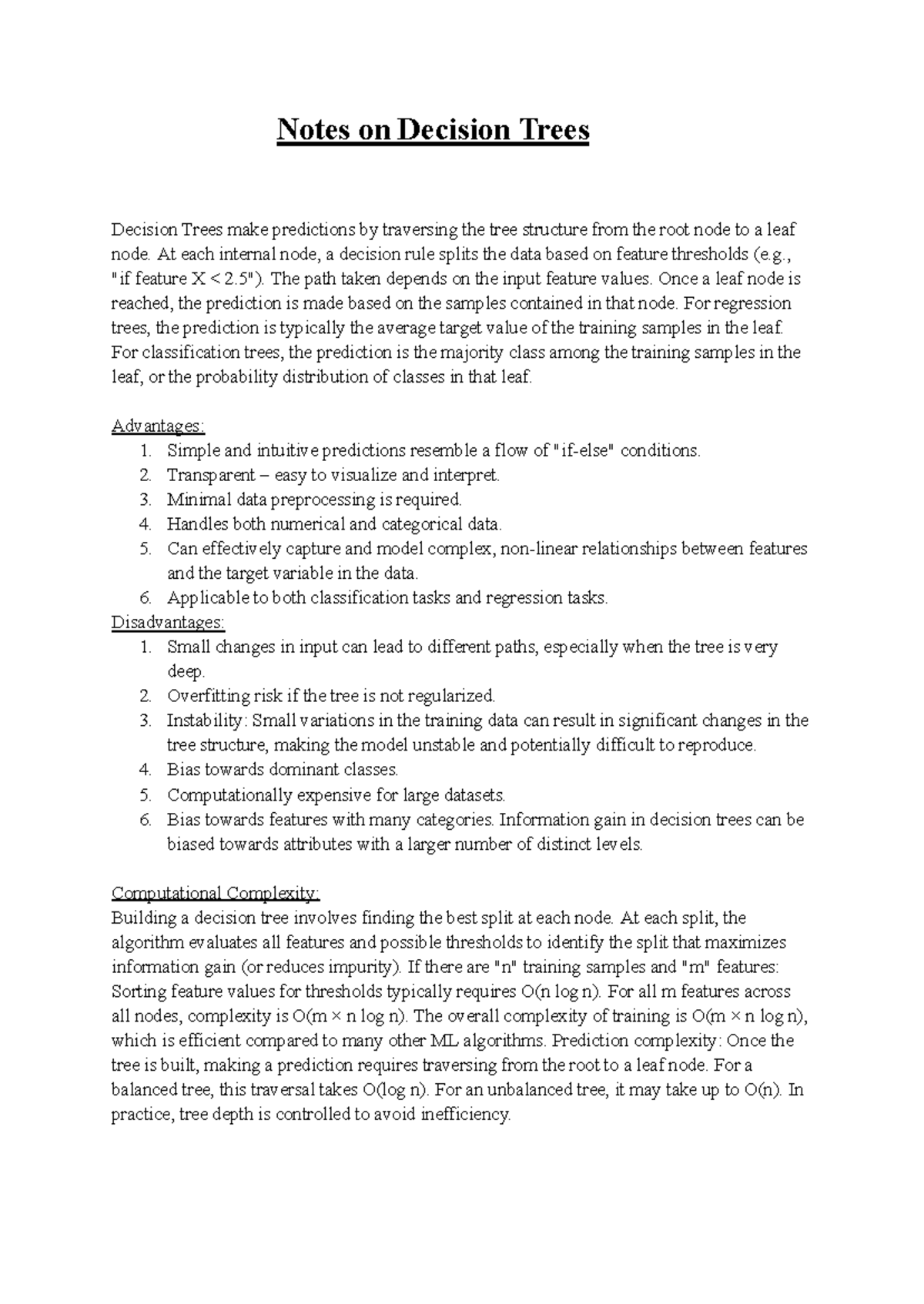 Notes on Decision Trees: Structure, Advantages, and Challenges - Studocu