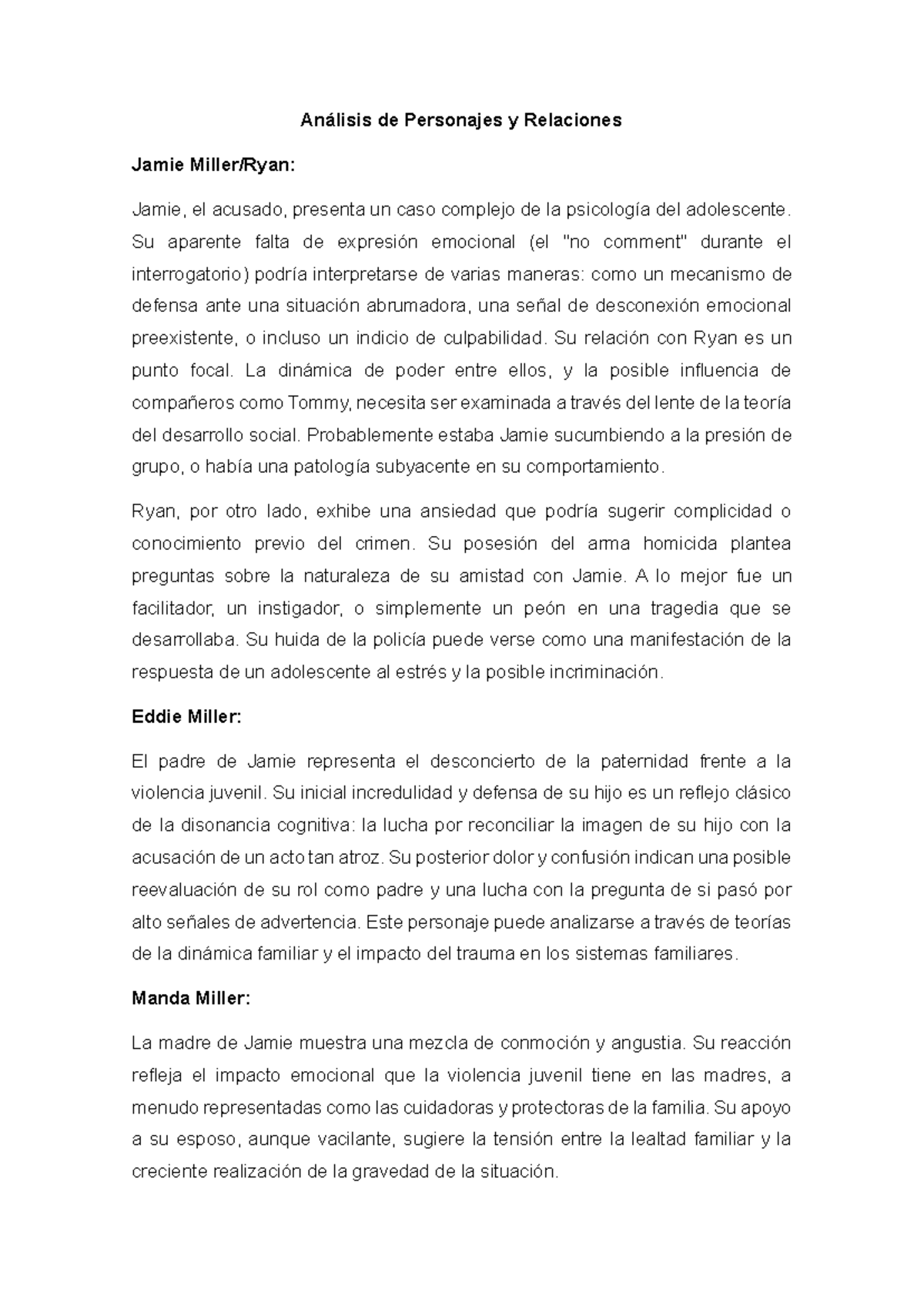 Análisis de Personajes y Relaciones en la Adolescencia: Un Estudio ...
