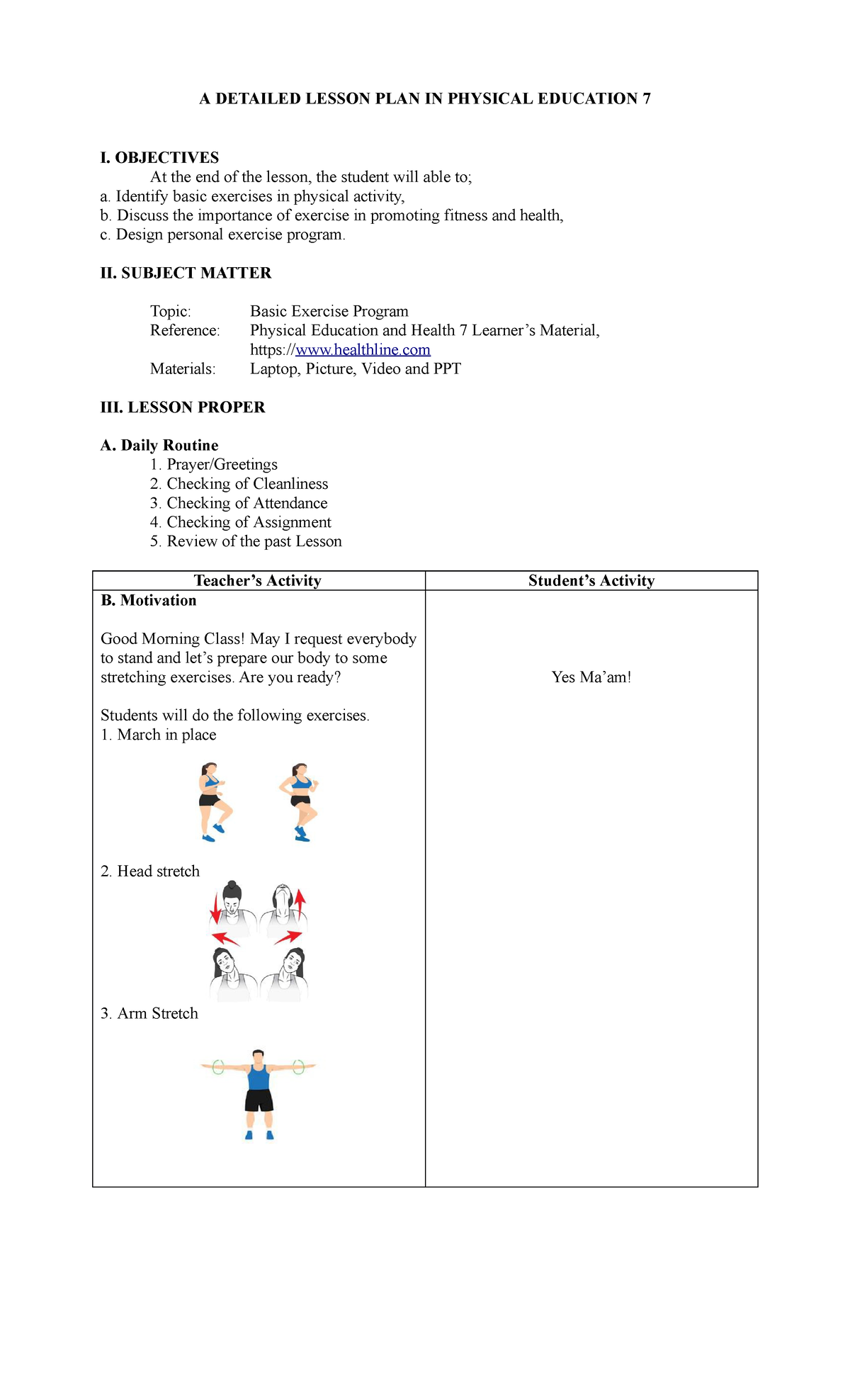 Detailed Lesson Plan: Basic Exercise Program in PE 7 - Studocu
