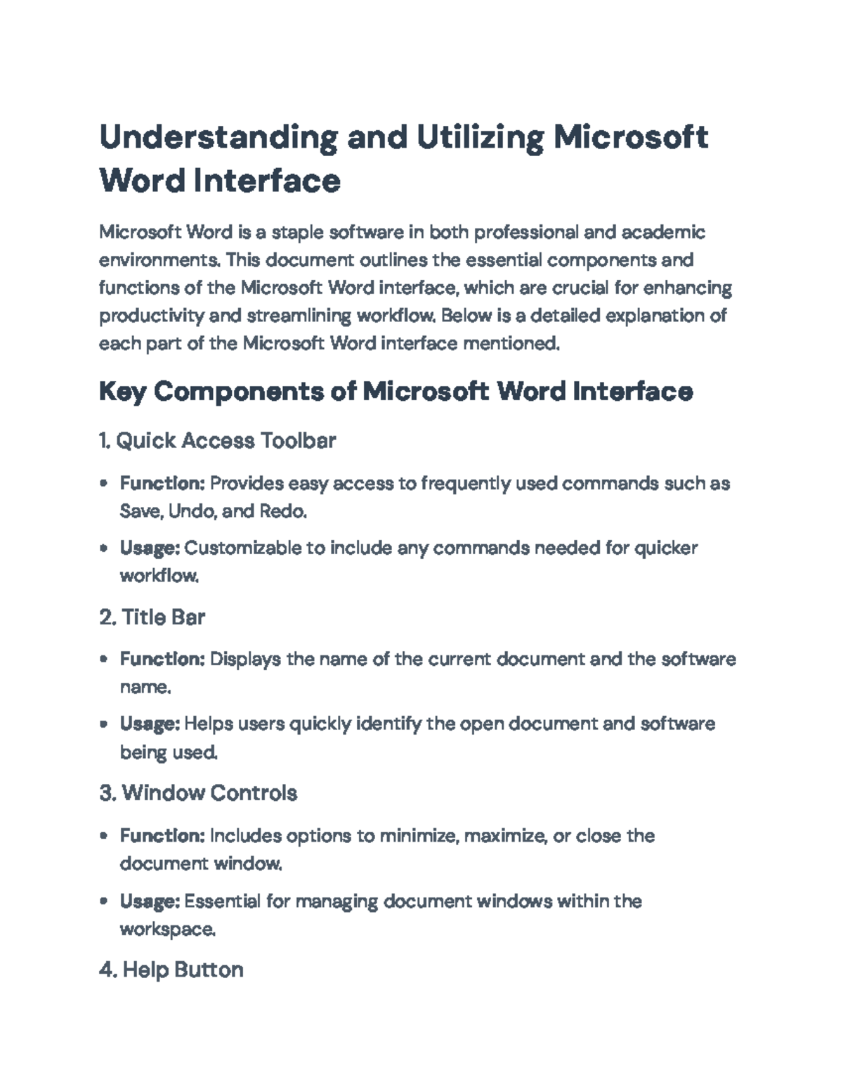 Understanding & Utilizing MS Word Interface - Guide for Course HW101 ...