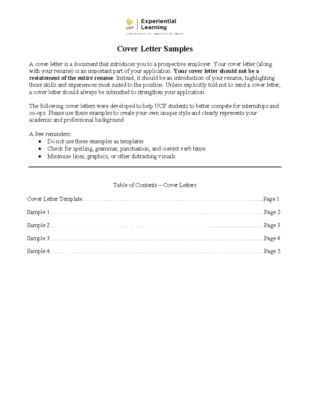 UCF Cover Letter Samples for Internship Applications and Tips - Studocu