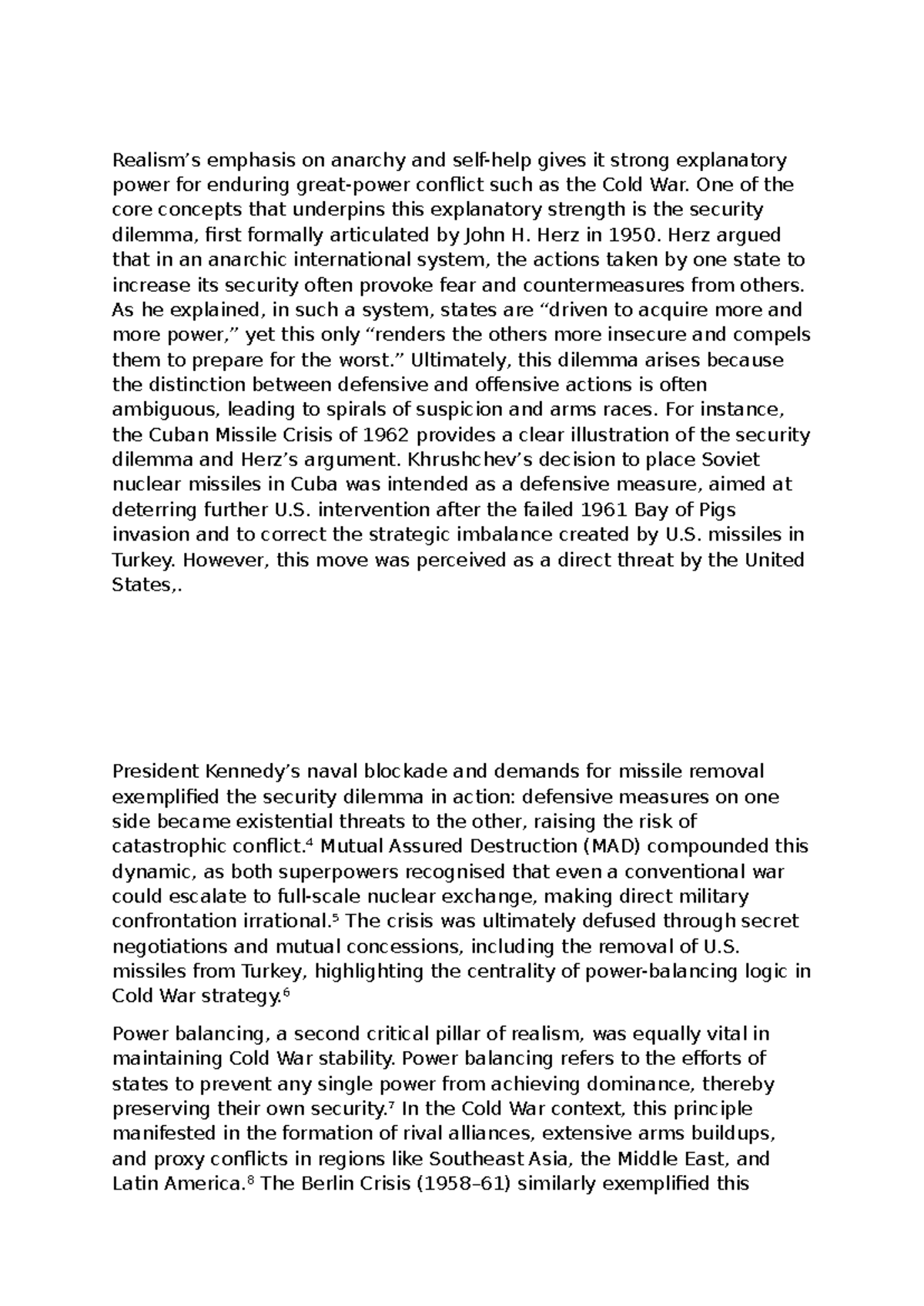 Realism and the Cold War: Analyzing Security Dilemmas and Power ...