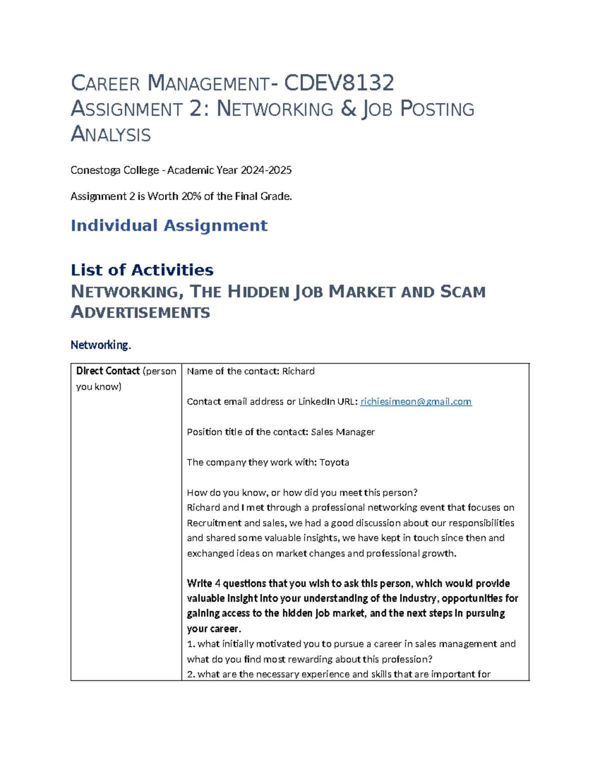 CDEV8132 Assignment 2: Networking & Job Posting Analysis Insights - Studocu
