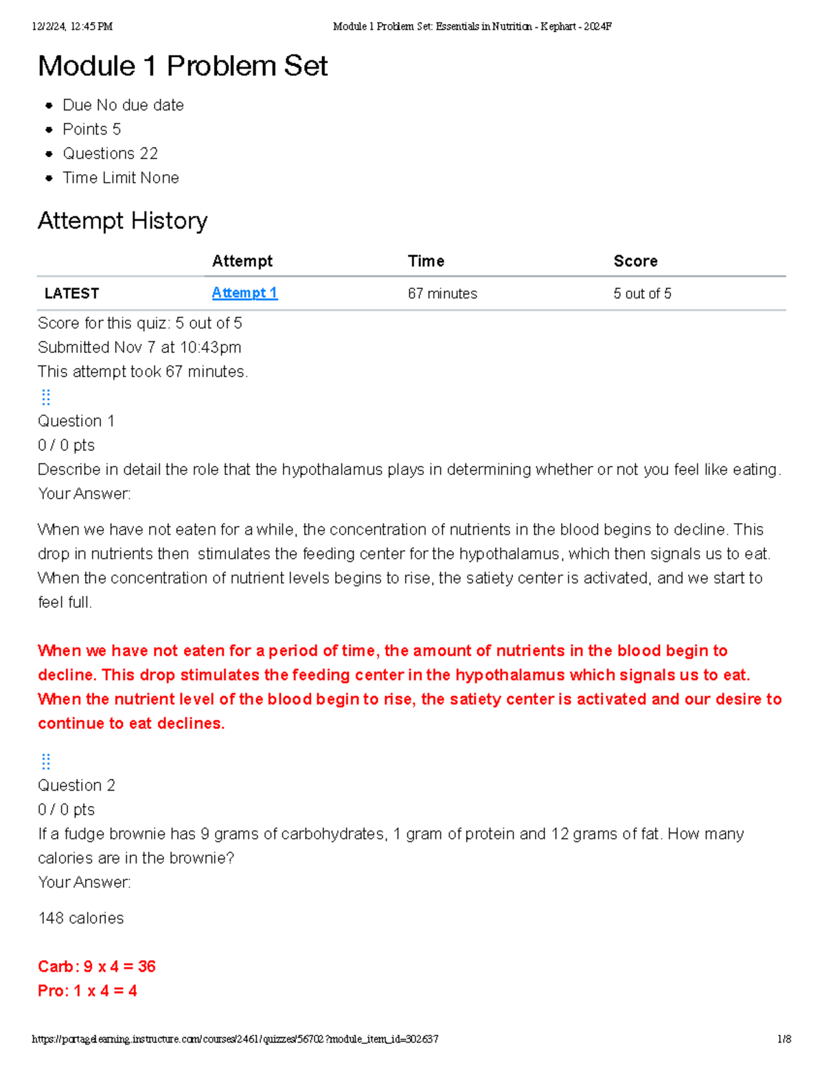 Module 1 Problem Set: Essentials in Nutrition (2024F) - Kephart - Studocu