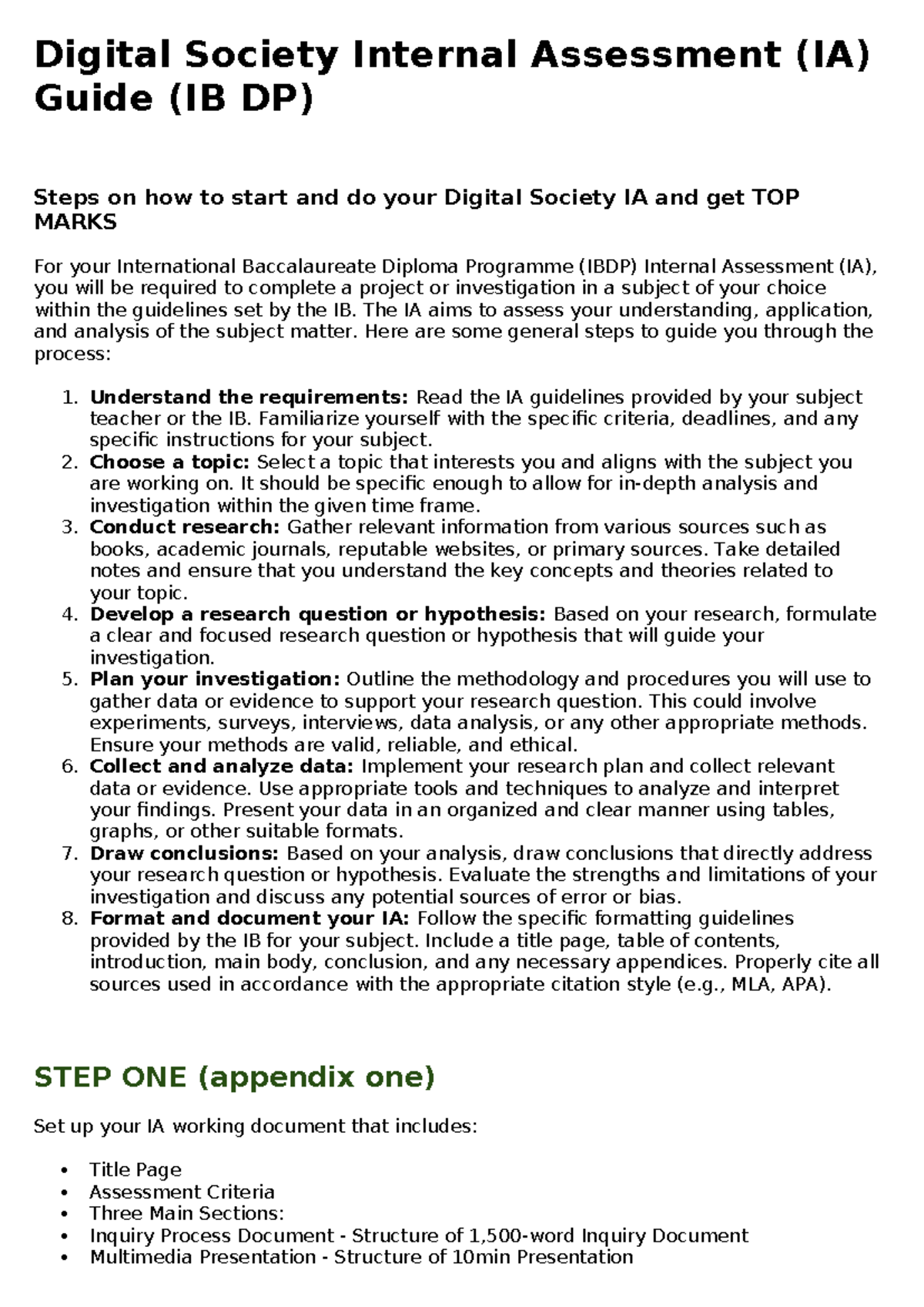 Digital Society IA Guide (IB DP): Steps to Achieve Top Marks - Studocu