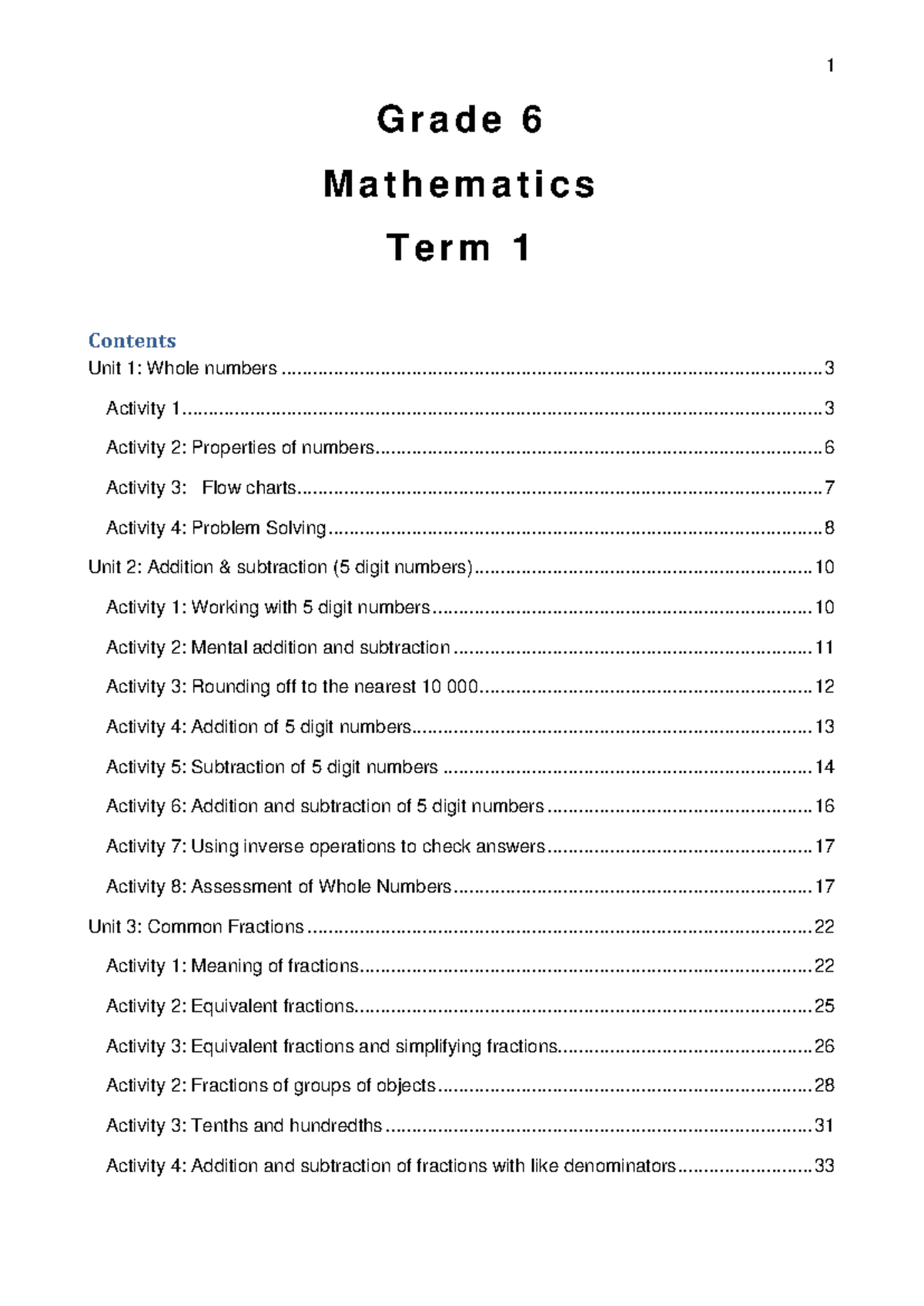 Grade 6 Maths Term 1 2018 Lesson Notes and Activities - Studocu