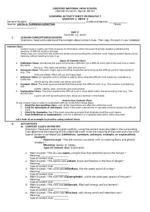 Grade 7 English Lesson Plan: Analyzing Problem-Solution Texts - Studocu