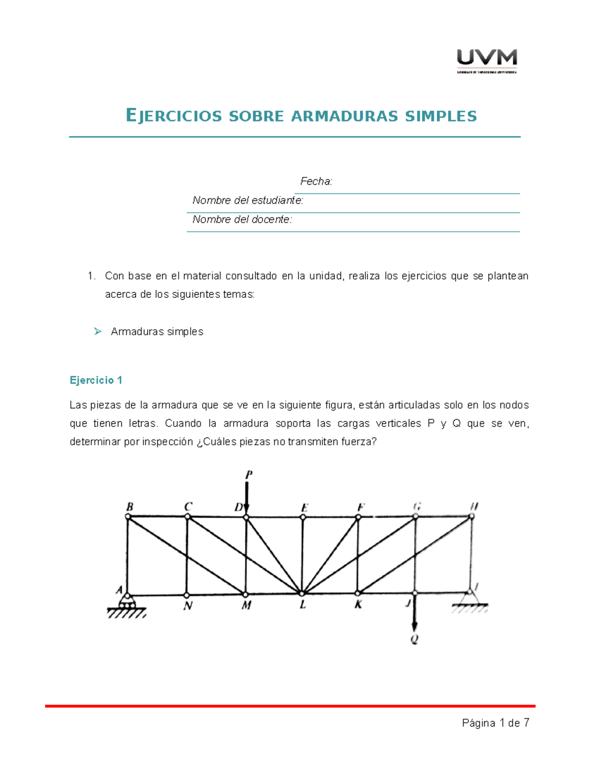 Ejercicios sobre Armaduras Simples - A5 - Studocu