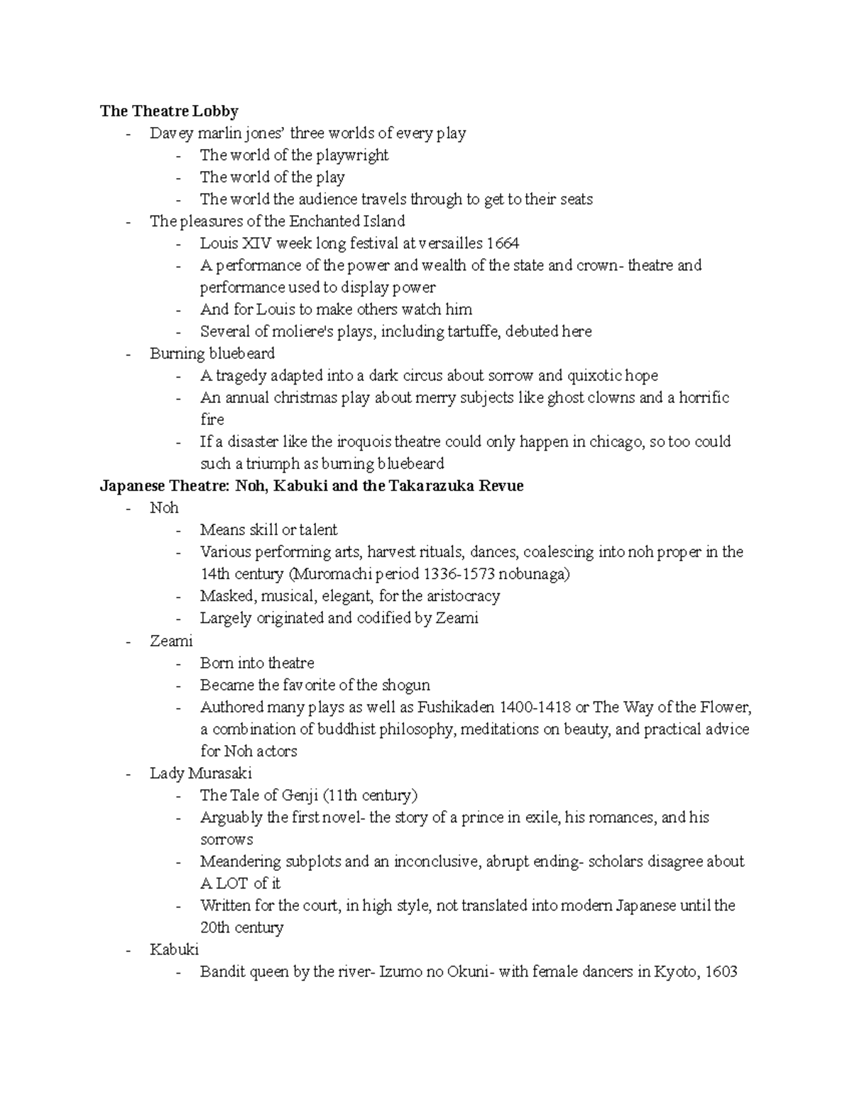 Theatre 100 notes final - The Theatre Lobby - Davey marlin jones’ three ...