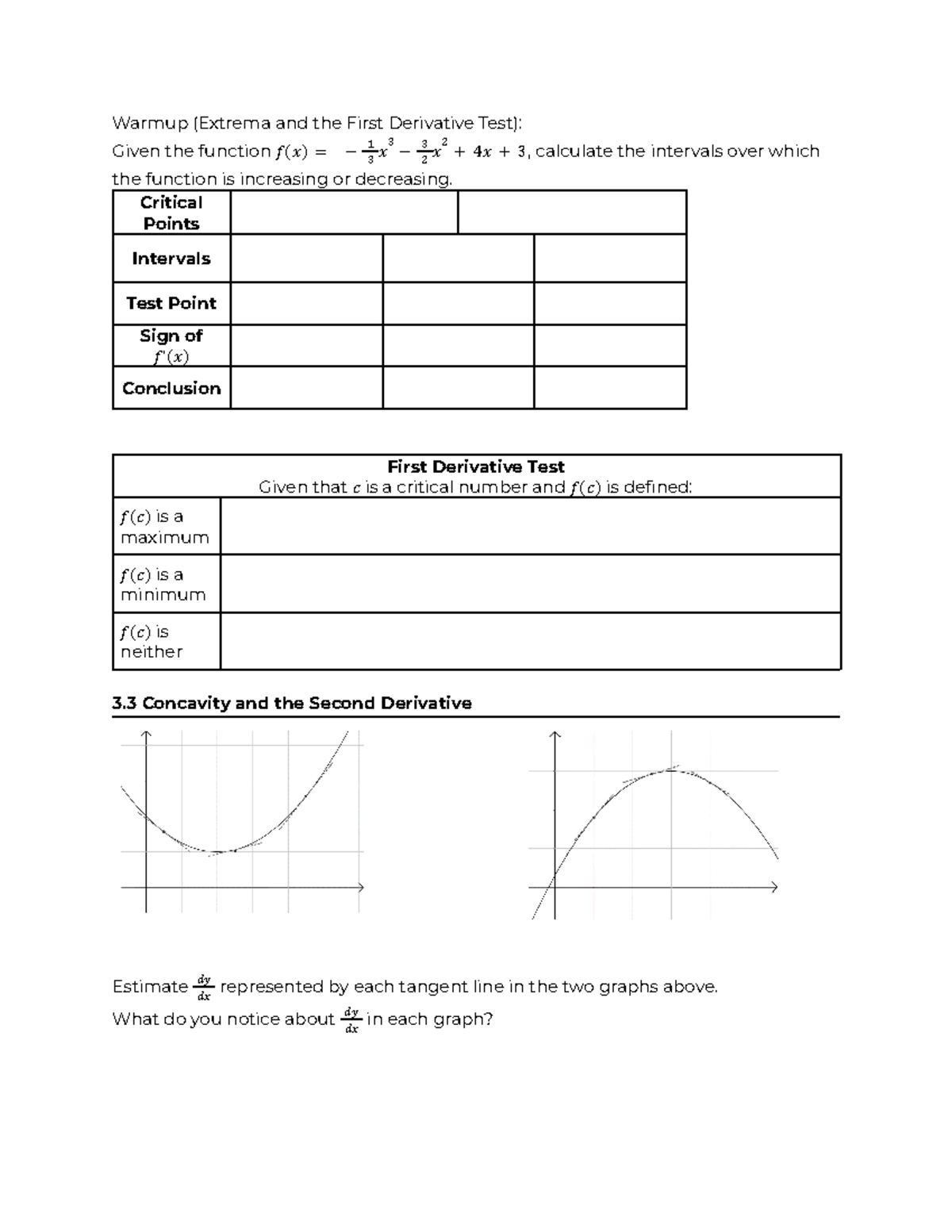 Calc Notes 3.3 - 123gsa - Warmup (Extrema and the First Derivative Test ...