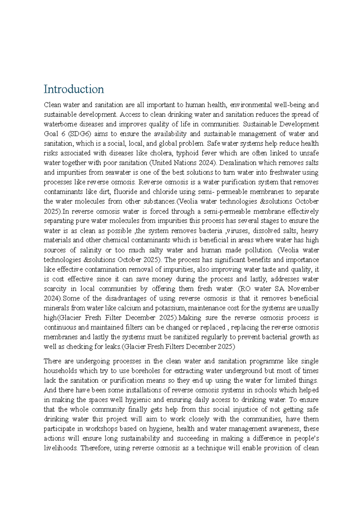 Document 2 - Project on Clean Water & Sanitation: Reverse Osmosis ...