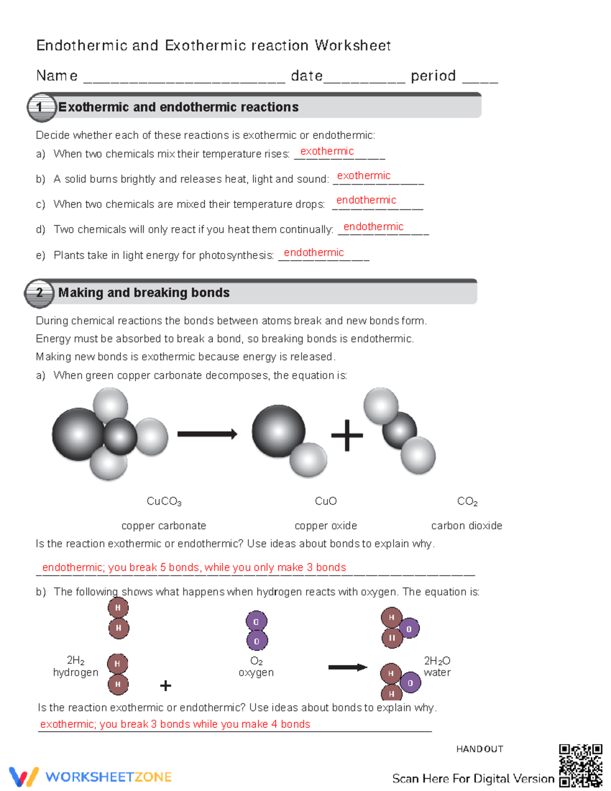 Endothermic and Exothermic Reactions Worksheet - Period 1 - Studocu