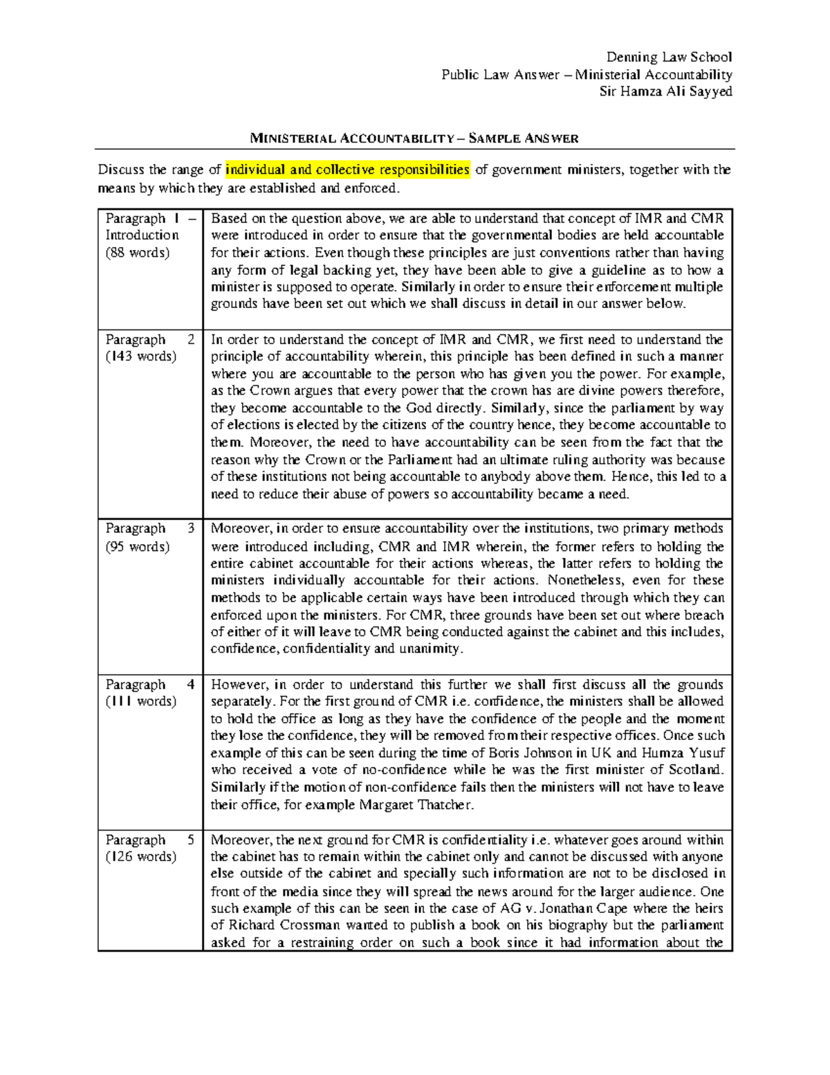 Accountability - Sample Answer - Denning Law School Public Law Answer ...