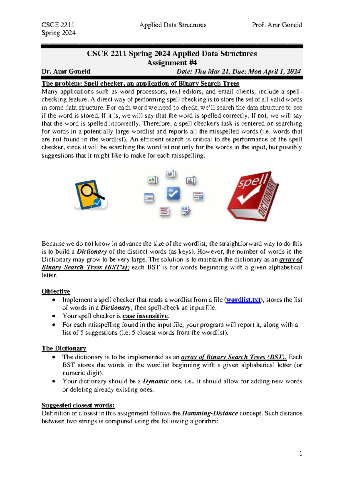 CSCE 2211 Spring 2024 Applied Data Structures Assignment 4: Spell ...