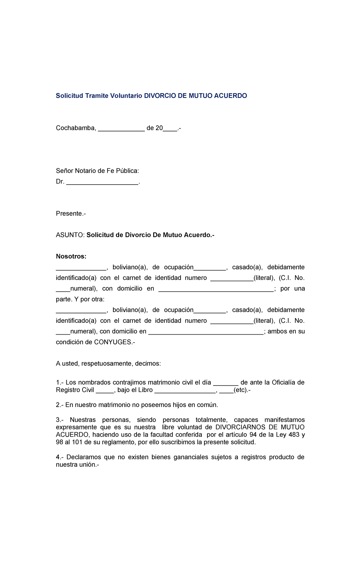 Oficio de solicitud - Trámite de divorcio voluntario notarial ...