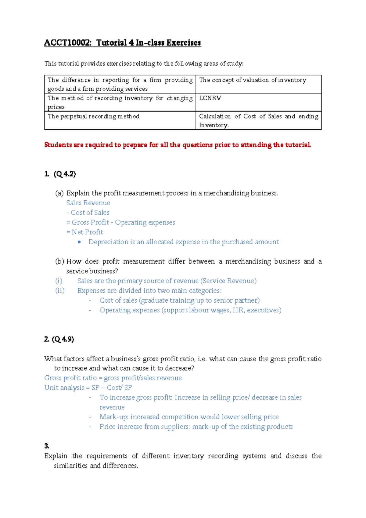 ACCT10002 tut 4 page 1 - notes on tutorial 4 - ACCT10002: Tutorial 4 In ...