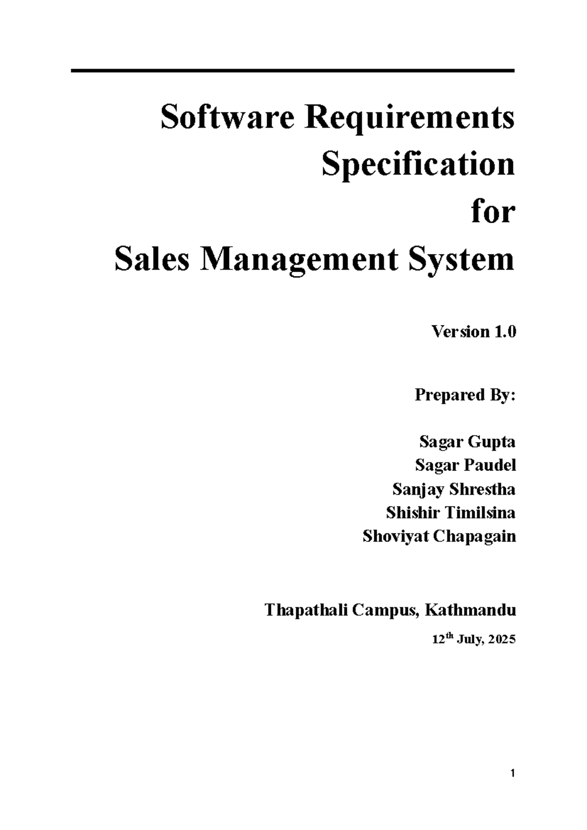 SRS Document for Sales Management System (Version 1.0) - Studocu