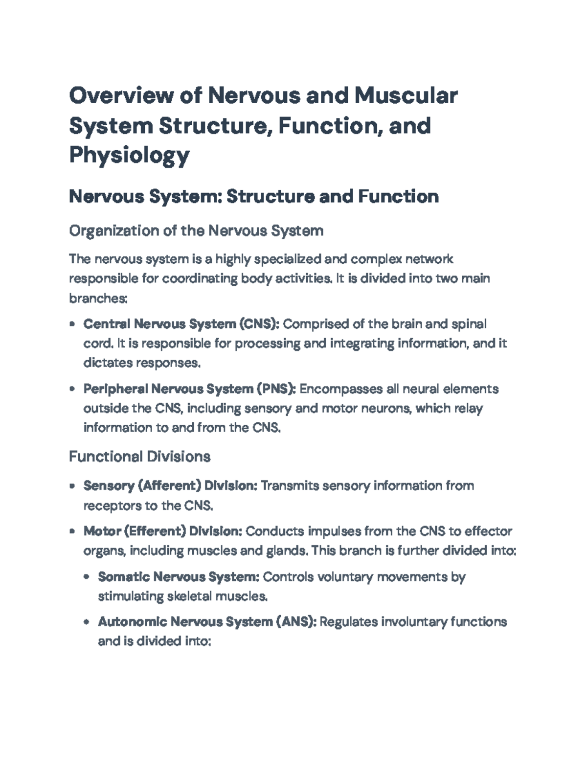 Nervous and Muscular Systems: Structure, Function, and Physiology ...