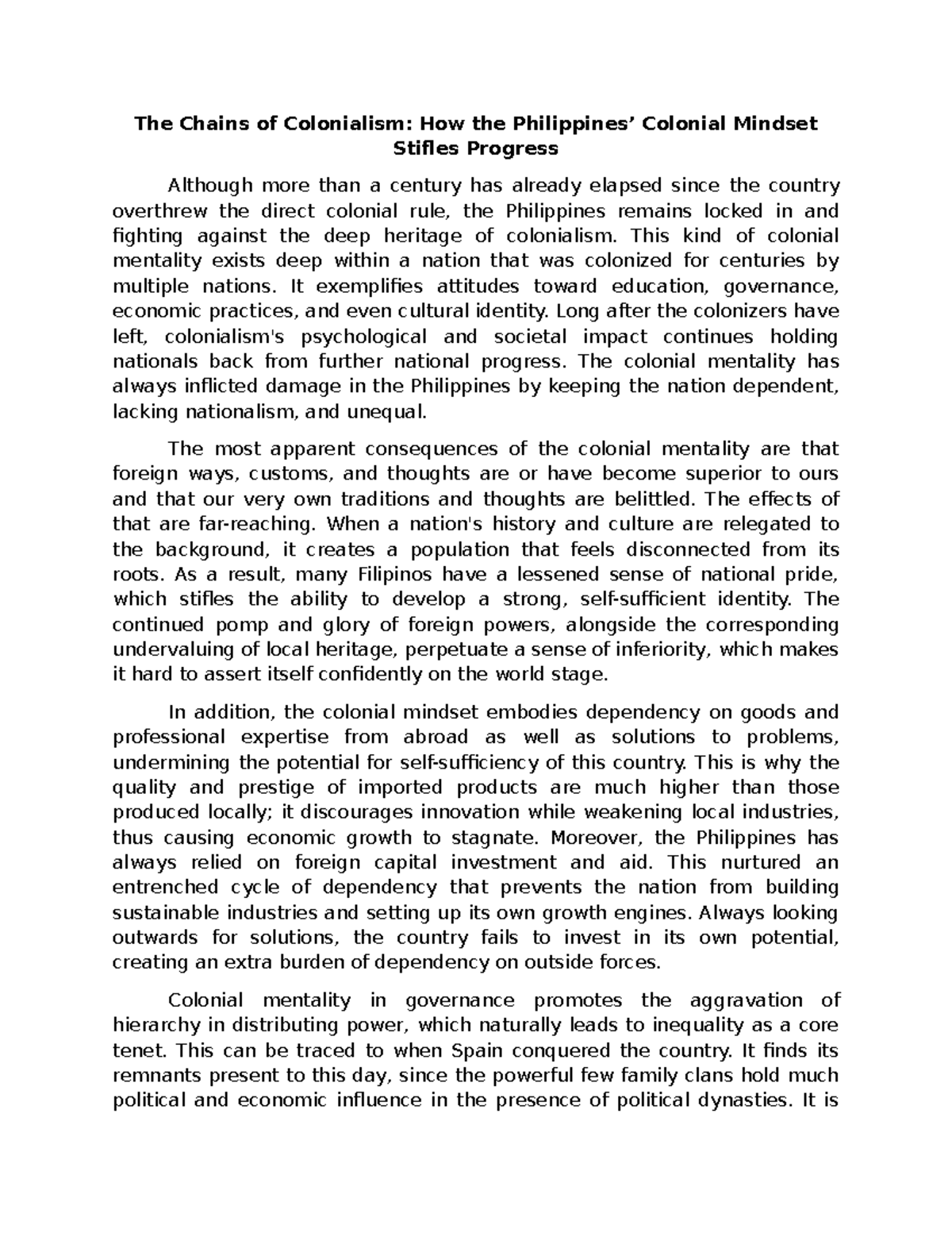 The chains of colonialsm - The Chains of Colonialism: How the ...