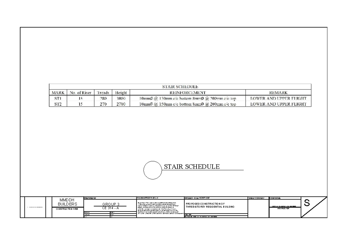 Stair Schedule for Residential Building (CE 314 A) - Group 3 - Studocu