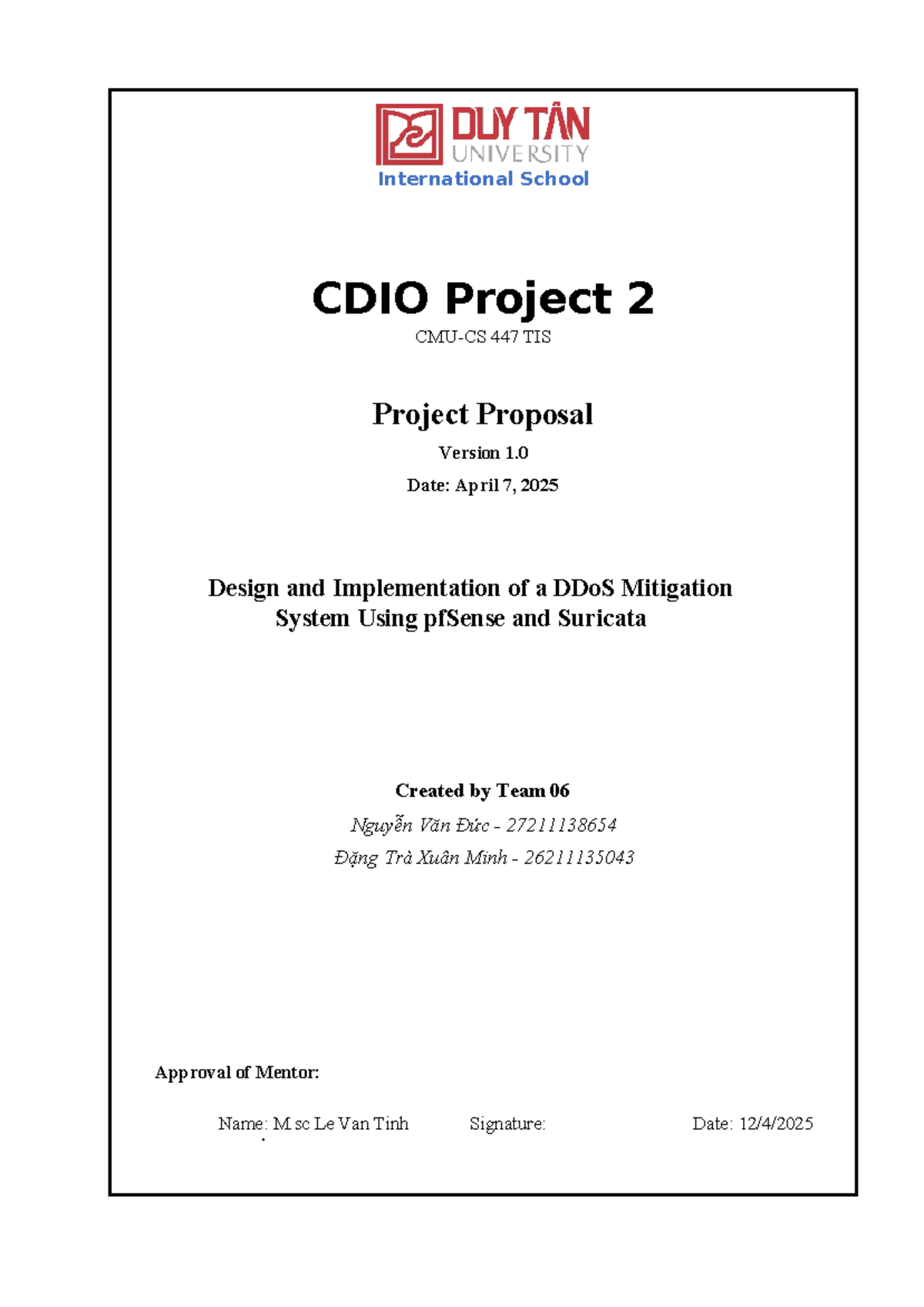 International School CDIO Project 2 447: DDoS Mitigation System ...