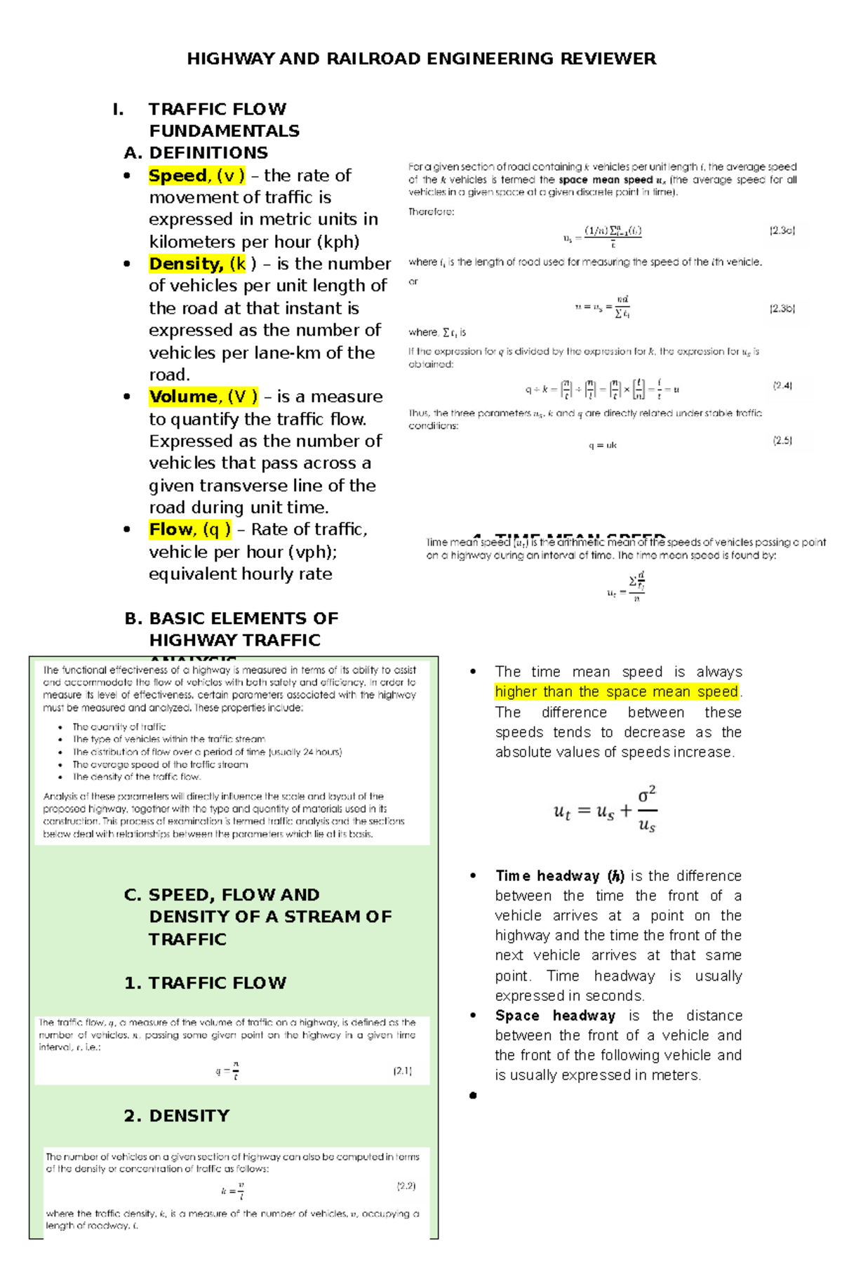 HIGHWAY AND RAILROAD ENGINEERING FORMULAS REVIEWER GUIDE - Studocu