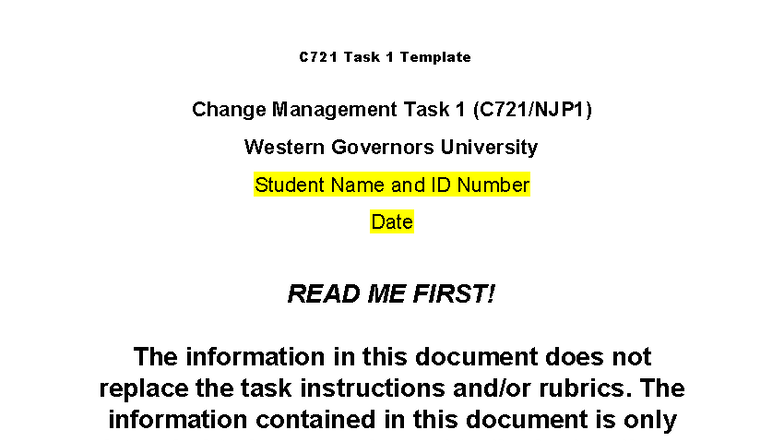 C721 Change Management Task 1 Template for WGU Students - Studocu