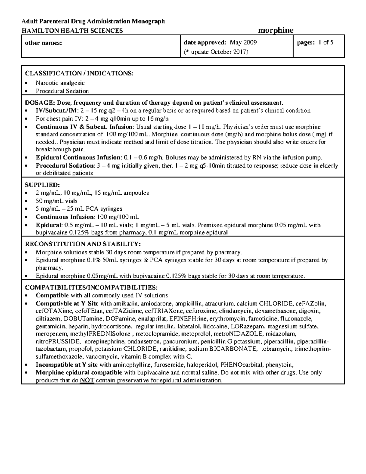 IV Monograph - Morphine Administration Guidelines for HHS - Studocu
