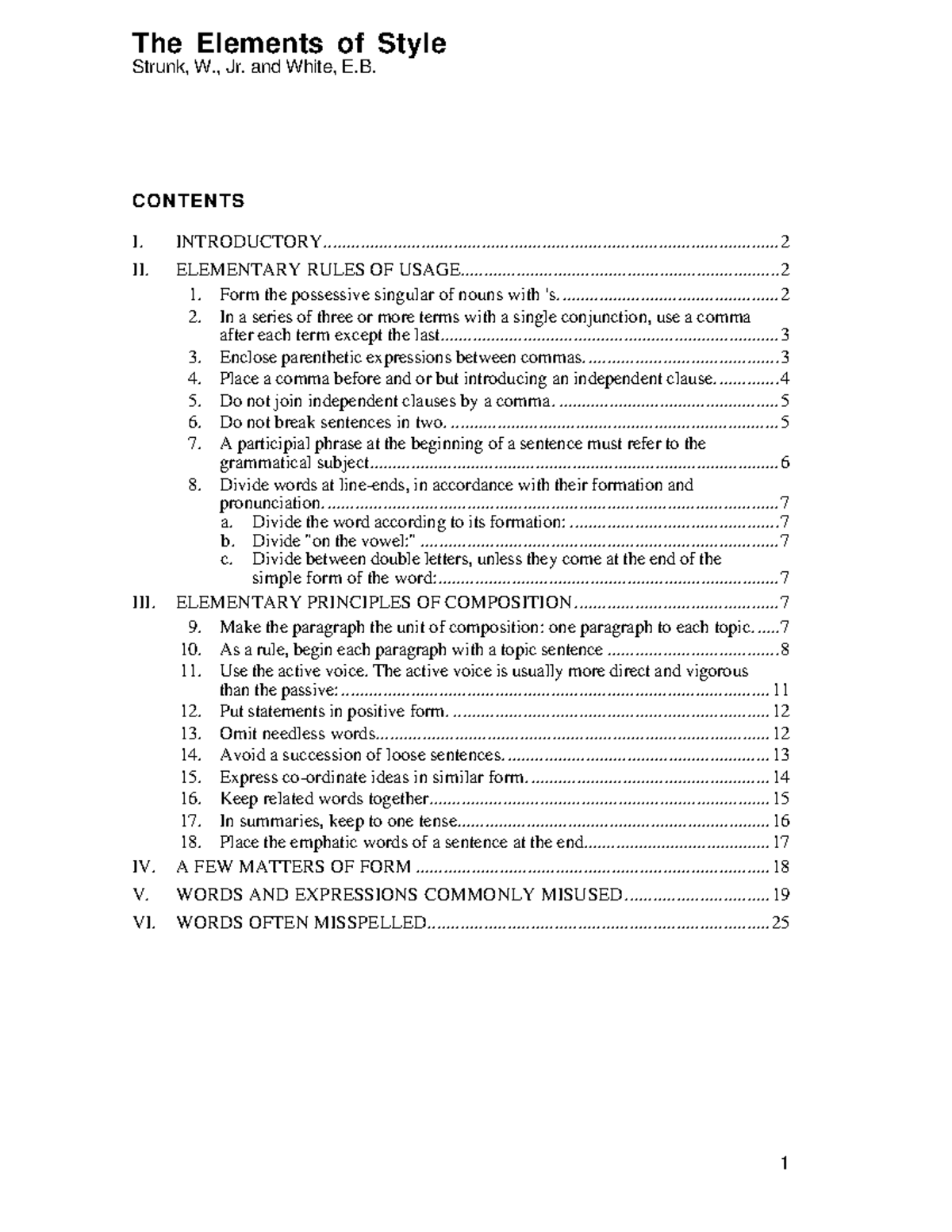 Strunk White element of style - The Elements of Style Strunk, W., Jr ...