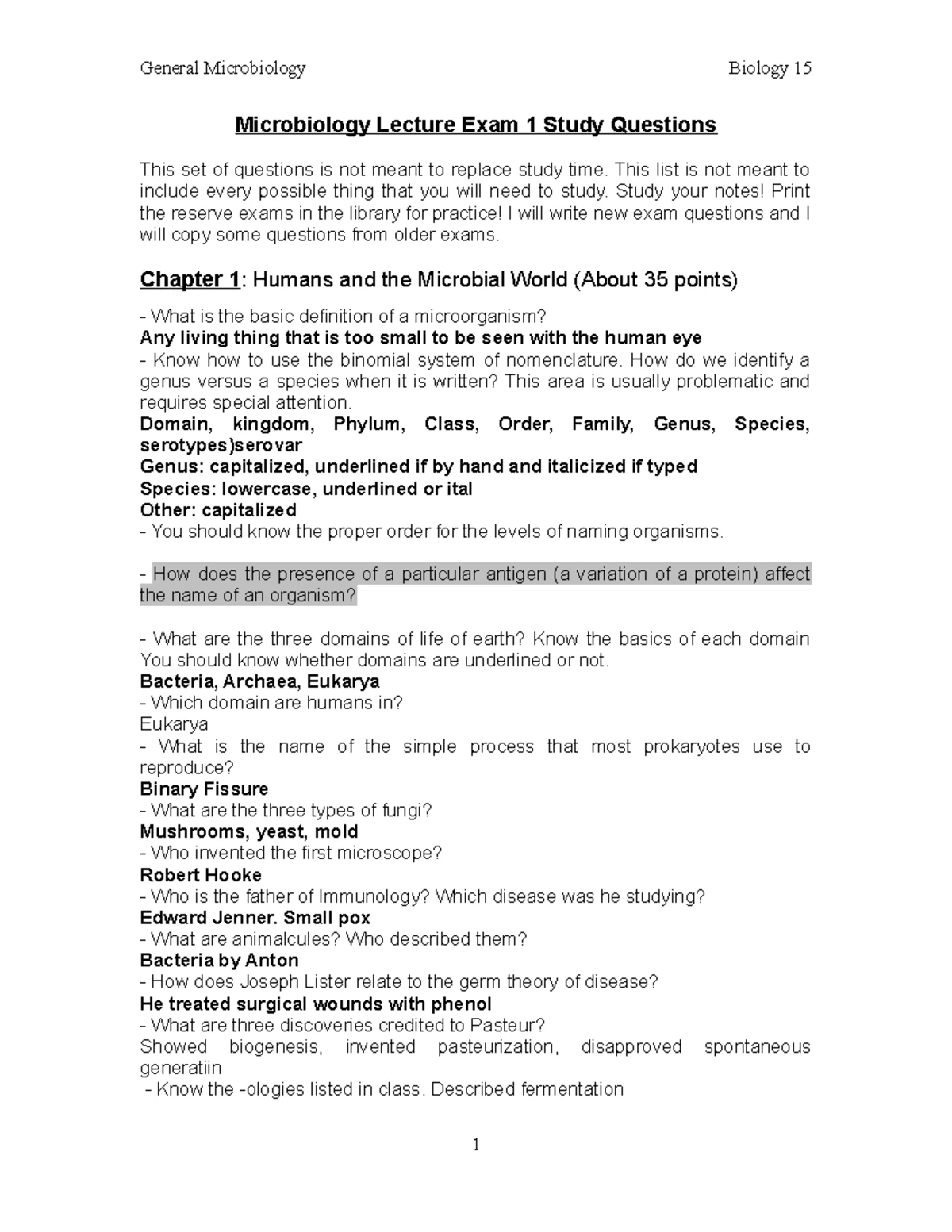 Micro Lab Exam #1 Study Guide Fall 2019 - Microbiology Lab Exam 1 Study ...