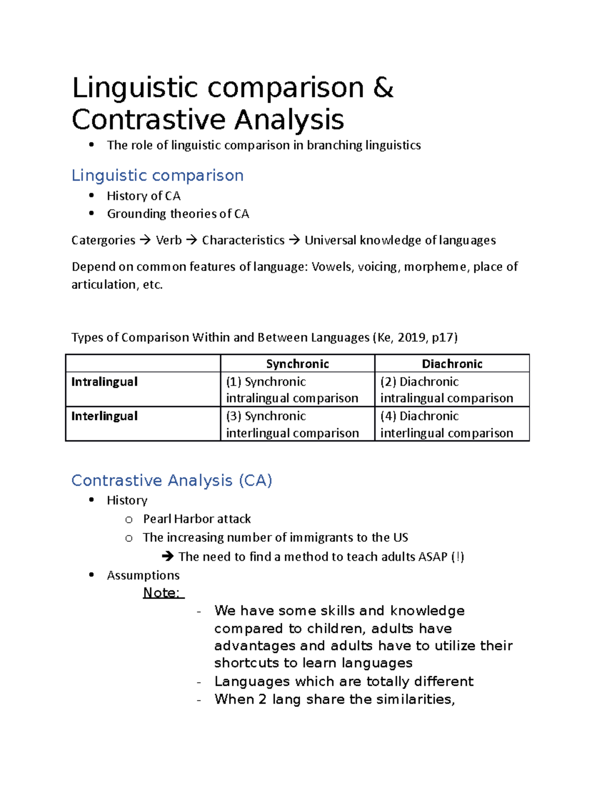 W1. Key Concepts in Linguistic Comparison & Contrastive Analysis - Studocu