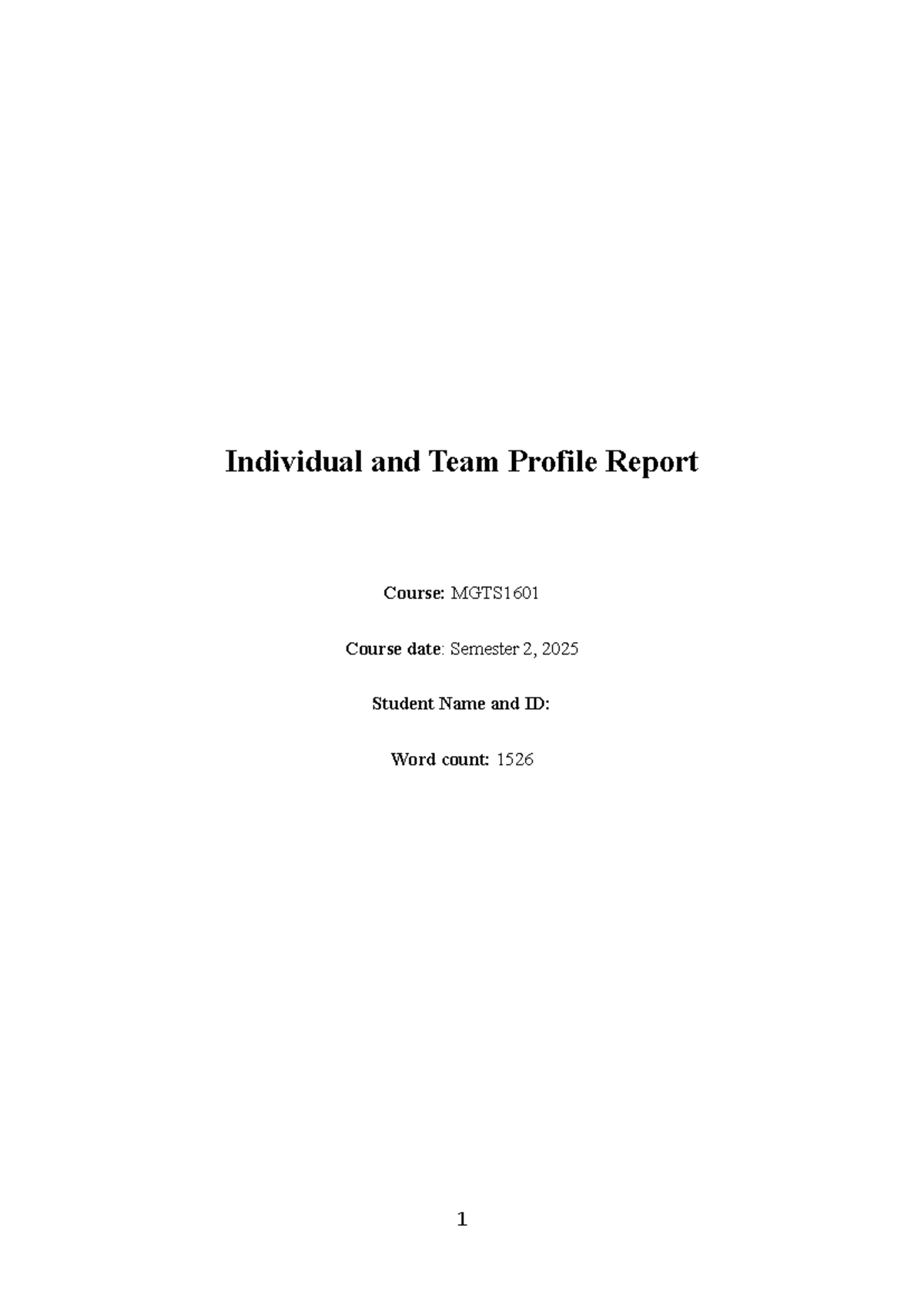 MGTS1601: Individual and Team Profile Report Analysis - Studocu