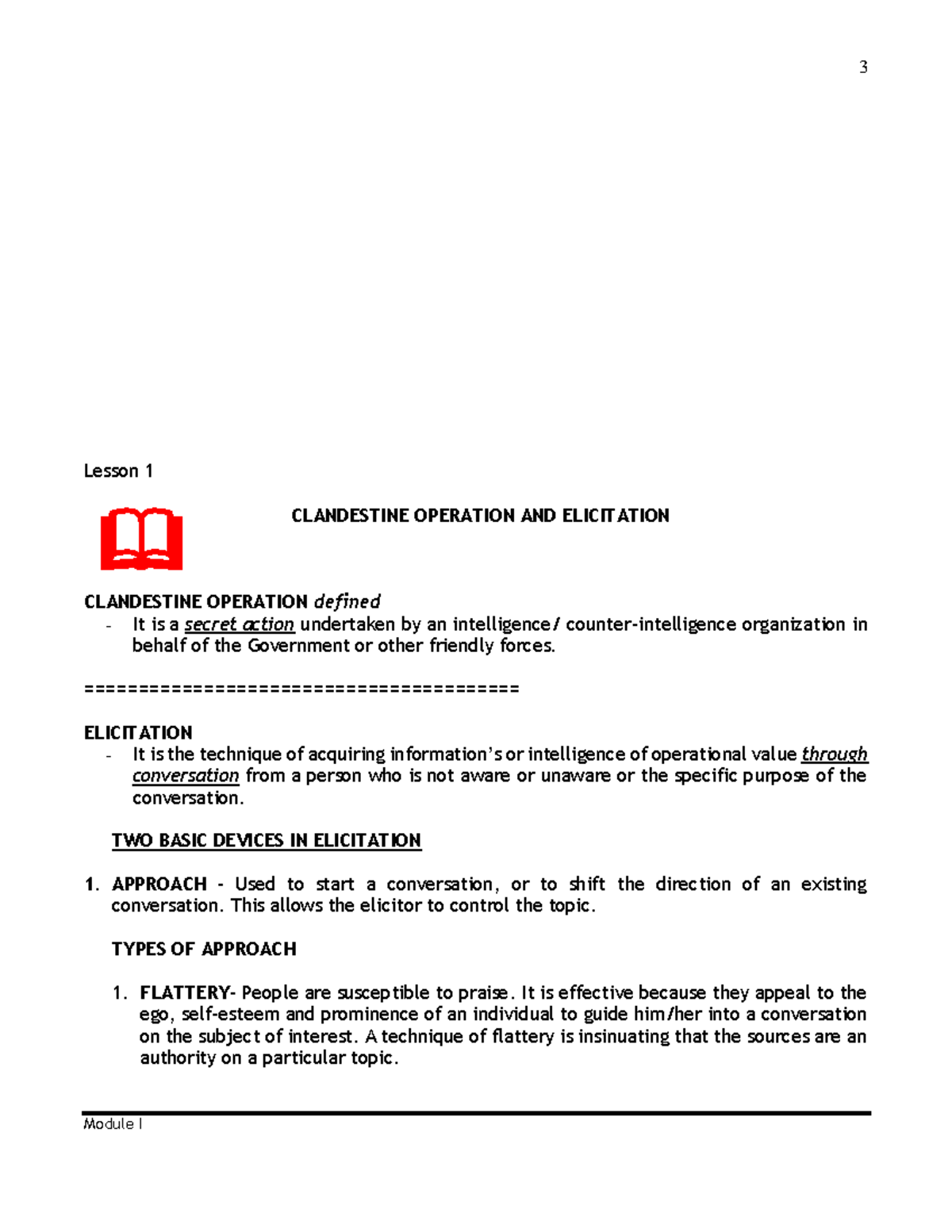 CLD-101 Lesson 1: Clandestine Operations & Elicitation Techniques - Studocu