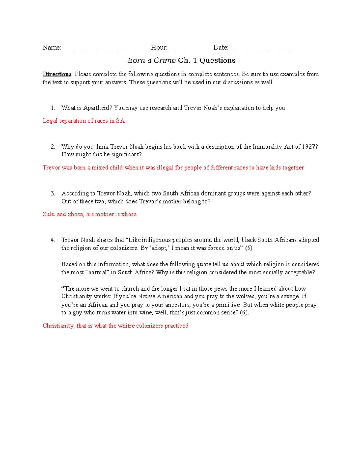 Born a Crime Ch. 7 & 8 Discussion Questions and Analysis - Studocu