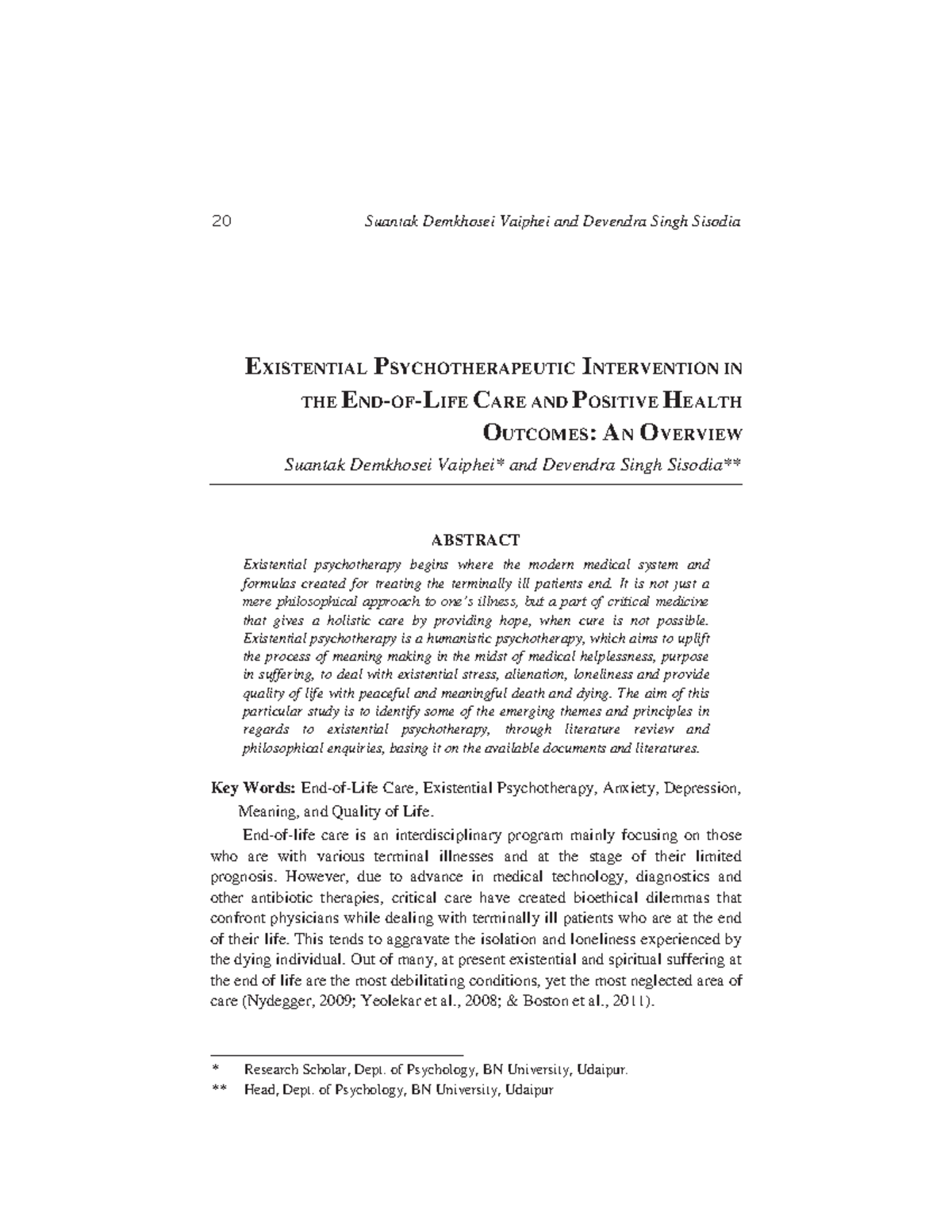 Existential Psychotherapy: An Overview of Care and Health Outcomes ...