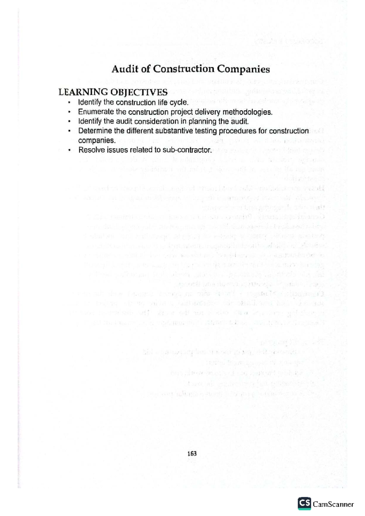 Chapter 4: Audit of Construction Companies (CS 163) - Key ...