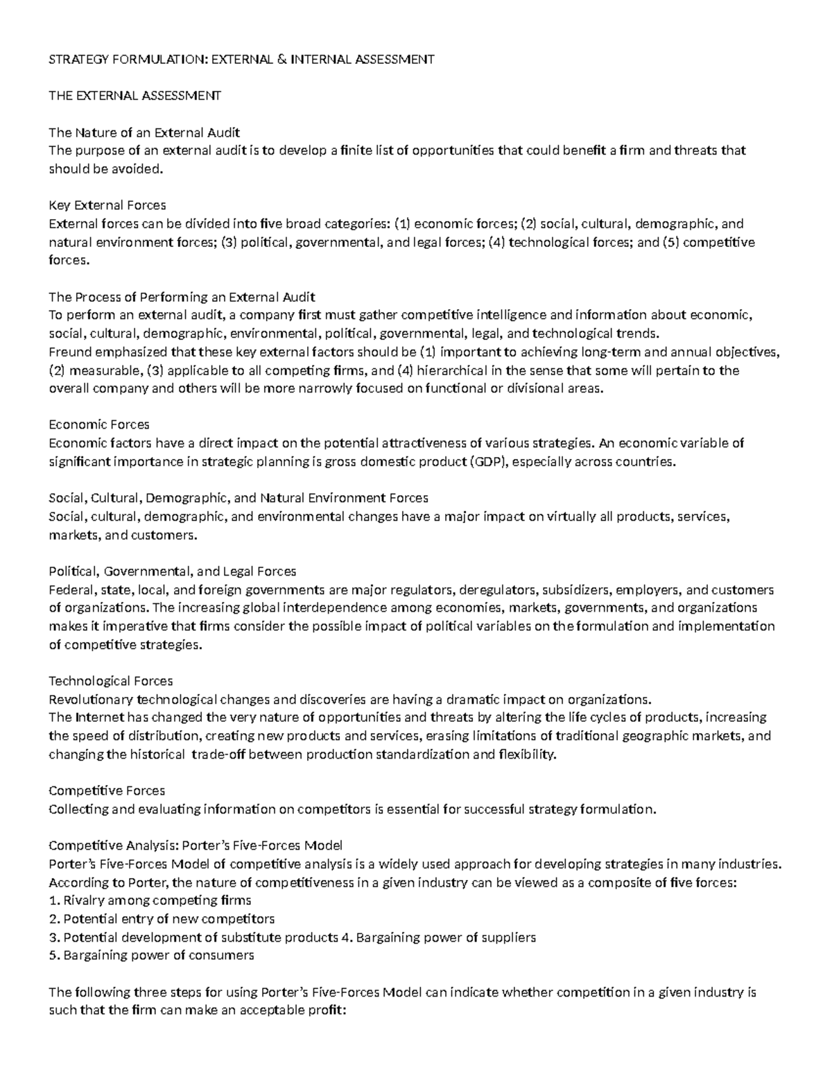 EDUCATIONAL STRATEGY FORMULATION: EXTERNAL & INTERNAL ASSESSMENT - Studocu