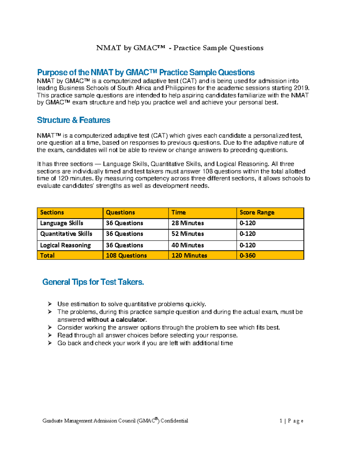 NMAT by GMAC™ - Comprehensive Practice Sample Questions Guide - Studocu