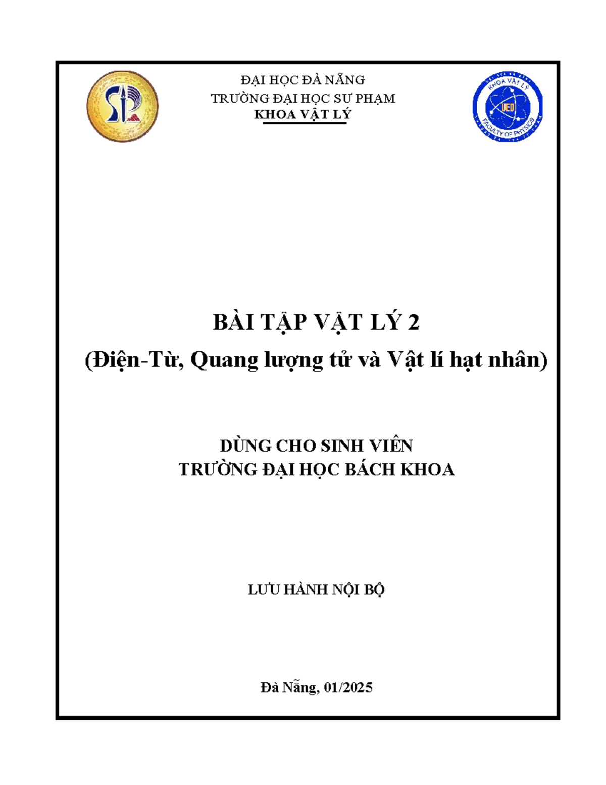 Bài Tập Vật Lý 2 - Áp Dụng Cho HK2 24-25 - Studocu