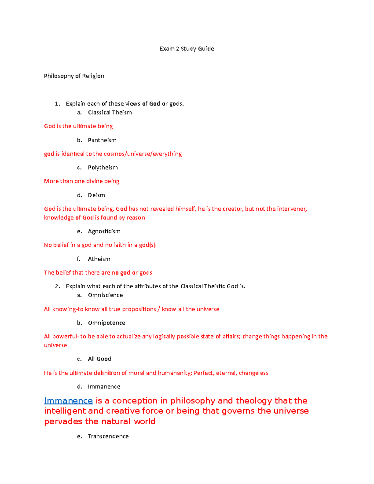 Exam 2 Study Guide-2 - Exam 2 Study Guide Philosophy of Religion ...
