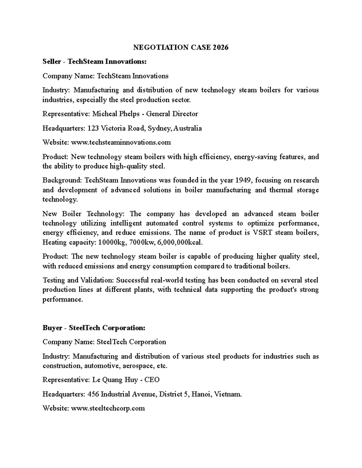 Negotiation Case Study 2026: TechSteam vs. SteelTech Corp. - Studocu