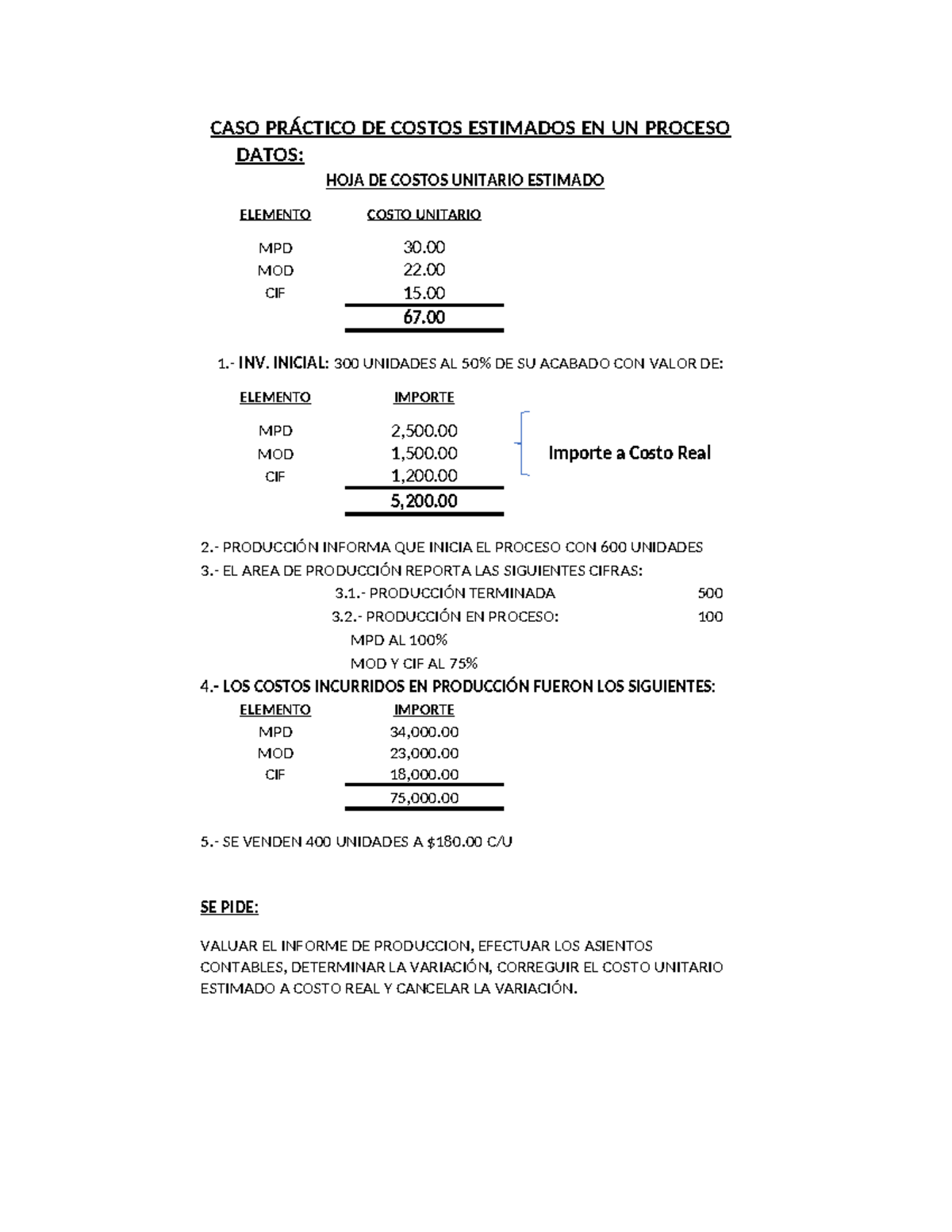 CASO Práctico DE Costos Estimados EN UN Proceso 31-01-2022 - CASO PRÁCTICO DE COSTOS ESTIMADOS ...