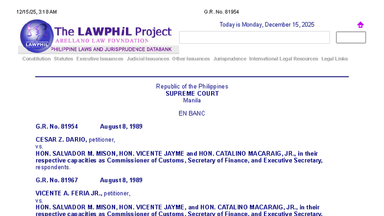 Dario v. Mison: G.R. No. 81954 Case Analysis and Implications - Studocu