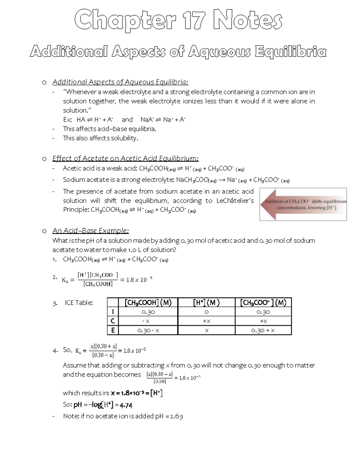 Chapter 17 - Lecture Summary - o Additional Aspects of Aqueous ...