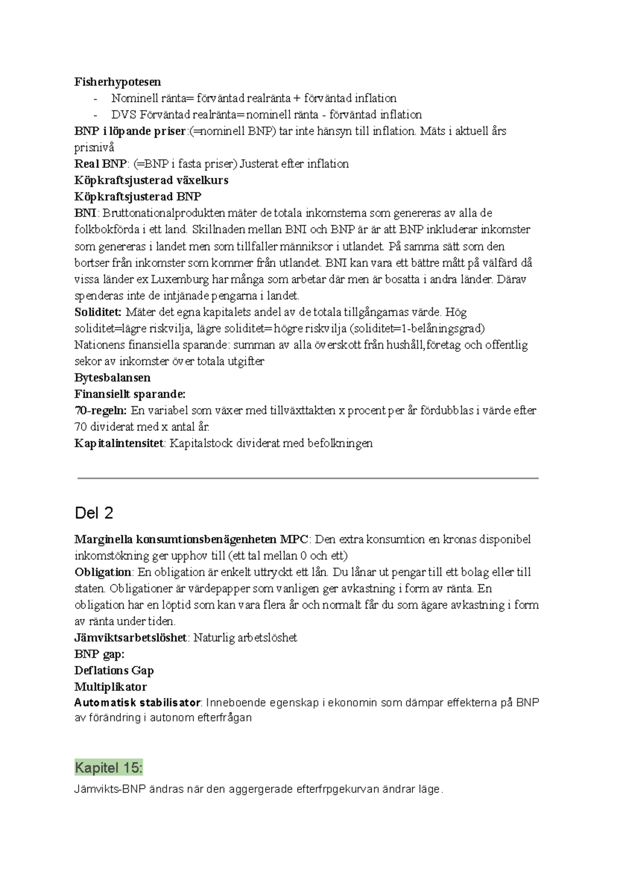 Ekonomi och Begrepp: Grundläggande Formler och Hypoteser (EKON 101 ...