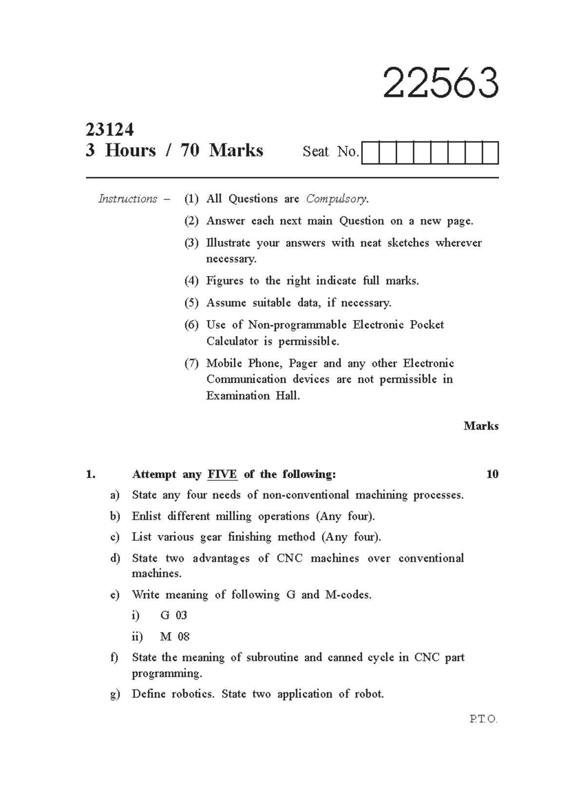 22563 - CNC Machining Processes Exam Instructions and Questions - Studocu