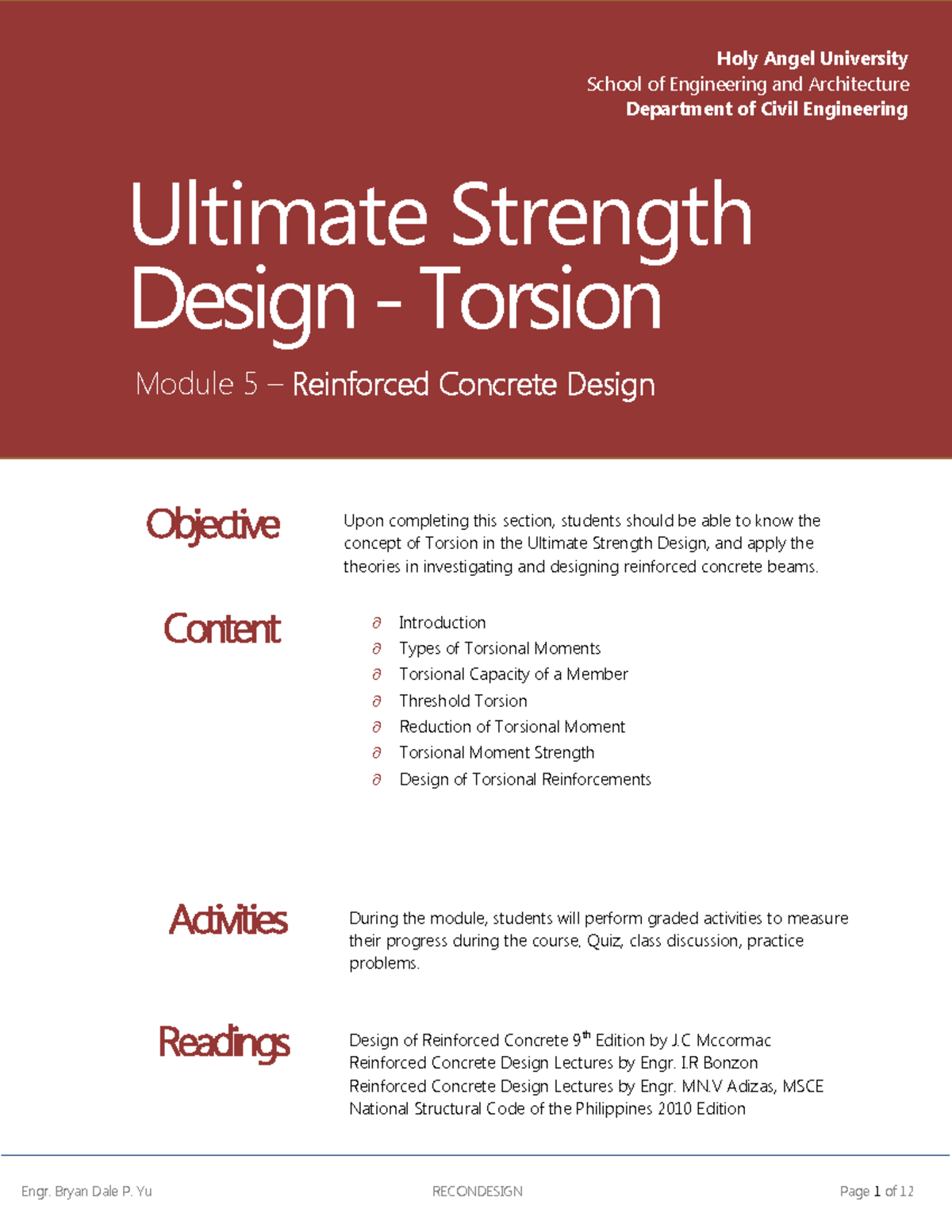 Principles OF Reinforced Concrete - Module 4 - Module 5 – Ultimate ...