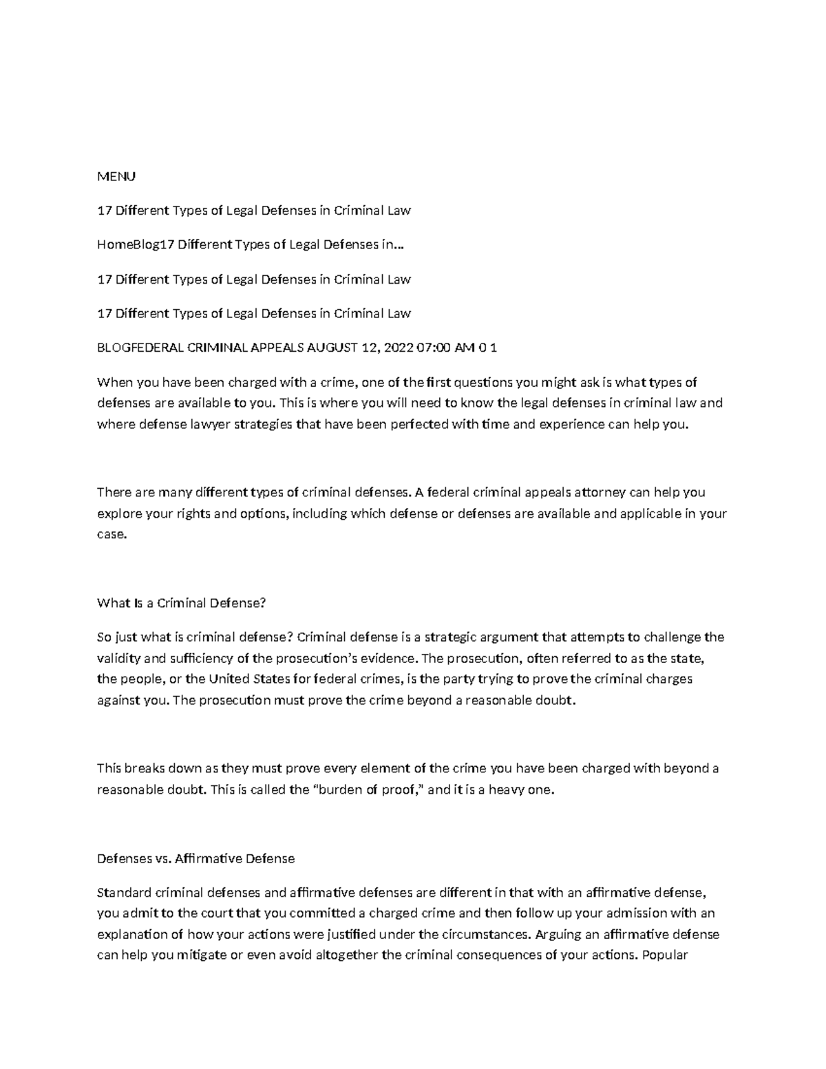 Defenses in Criminal law - MENU 17 Different Types of Legal Defenses in ...